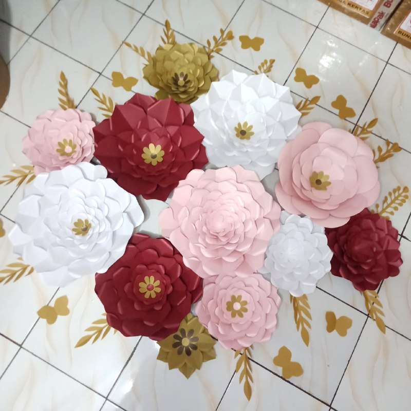 Jual dekorasi bunga paper flower big size lengkap ( kertas jasmine ) di ...