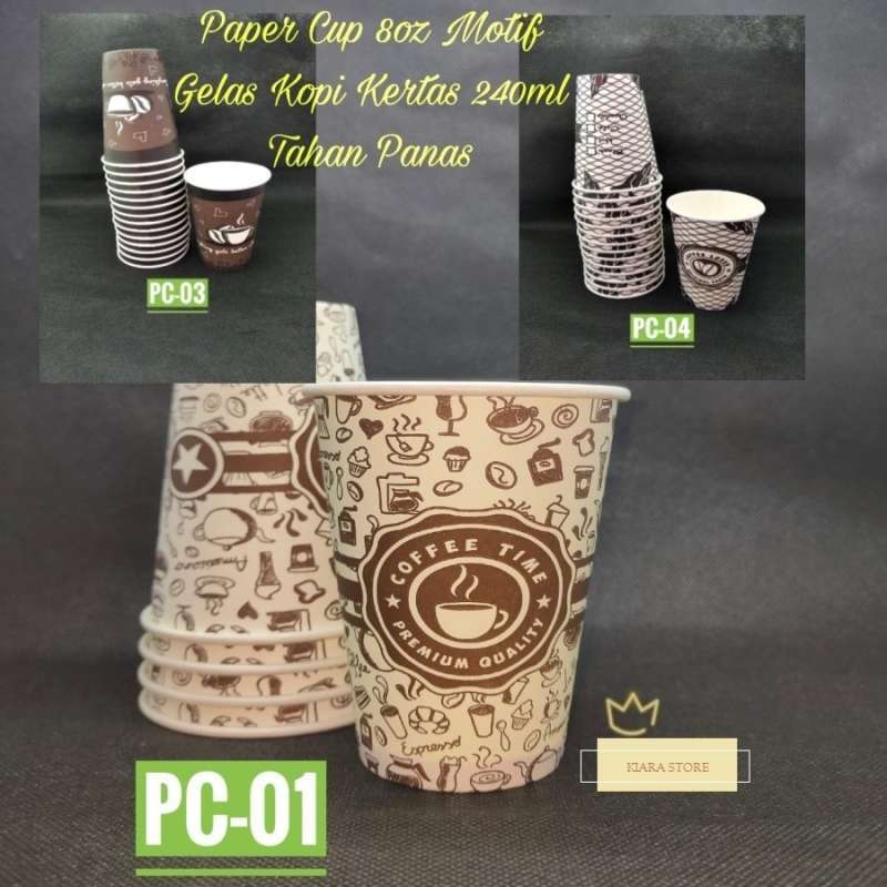 Jual Paper Cup 8oz Motif/Gelas Kopi Kertas 240ml isi 50 Pcs Tahan Panas di Seller Kiara Store ...