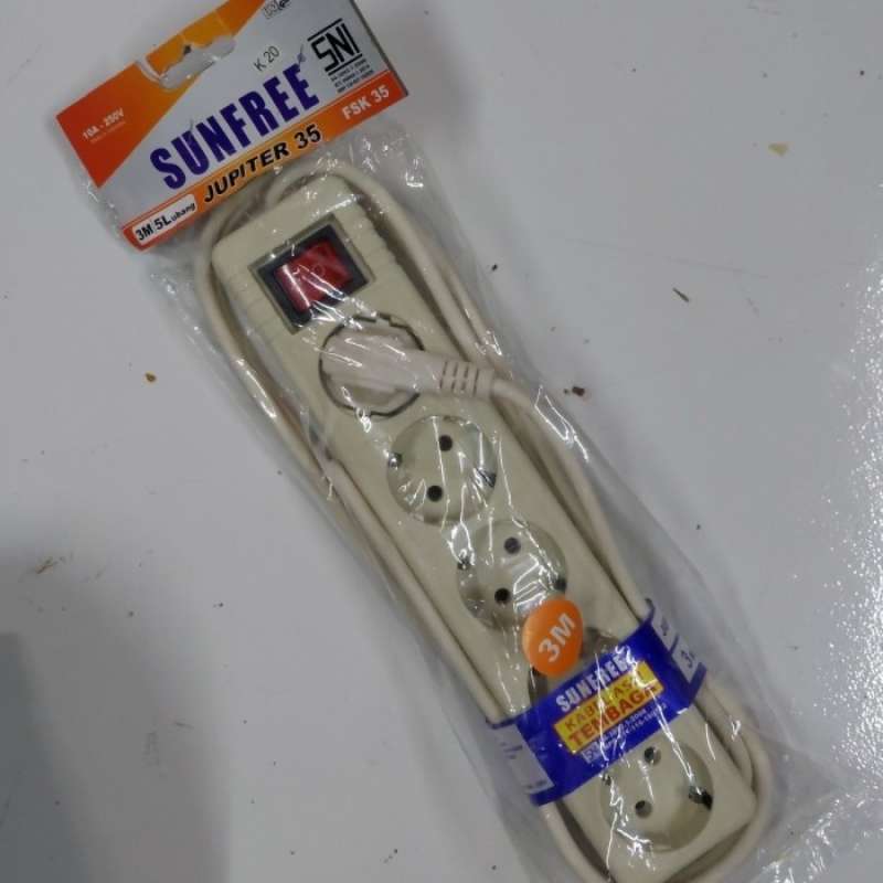 Jual STOP KONTAK KABEL SWIT 5 LB 3M COLOKAN KABEL 5Lubang Sunfree ...