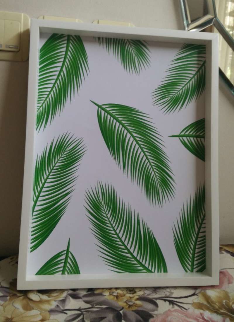 Jual Hiasan dinding wooden poster frame kayu tropical leaves daun palem ...