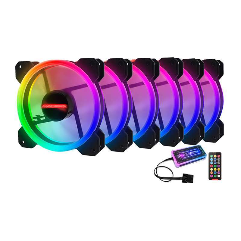 Jual 12cm RGB Computer Case Cooling Fan with Controller Remote 6 fan ...