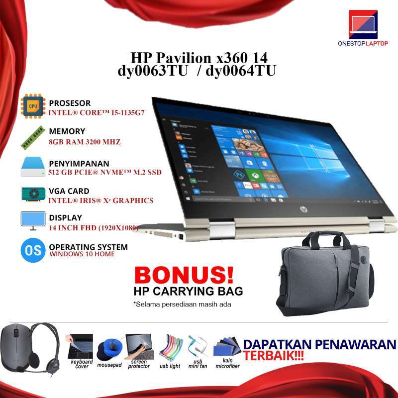 Jual HP Pavilion x360 14 dy0063TU / dy0064TU i5-1135G7 8GB 512GB 14 FHD ...