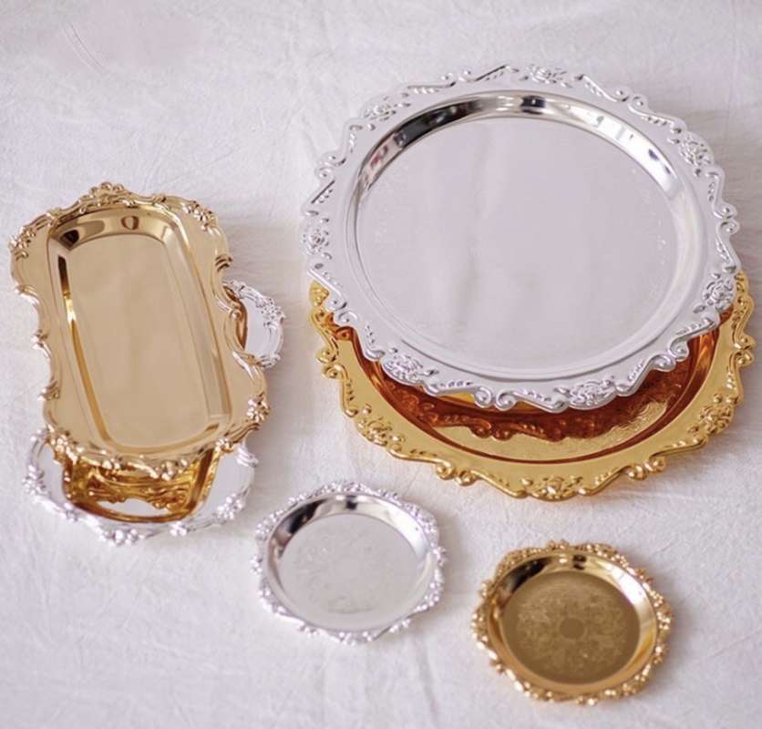 Jual Vintage Diana Metal Gold Tray Cake Plate Tray Gold - Round L Gold ...
