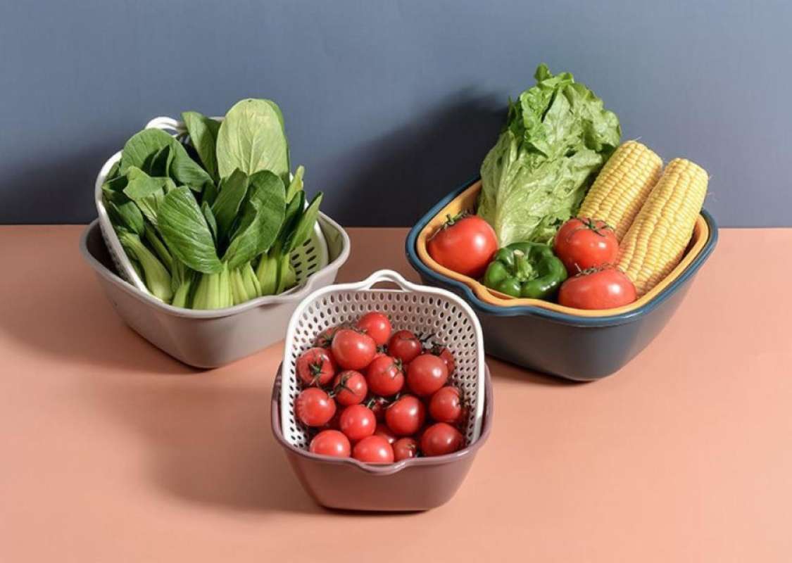Jual 2 Layer Keranjang Saringan Buah Sayur + Tempat Penyimpan Buah ...