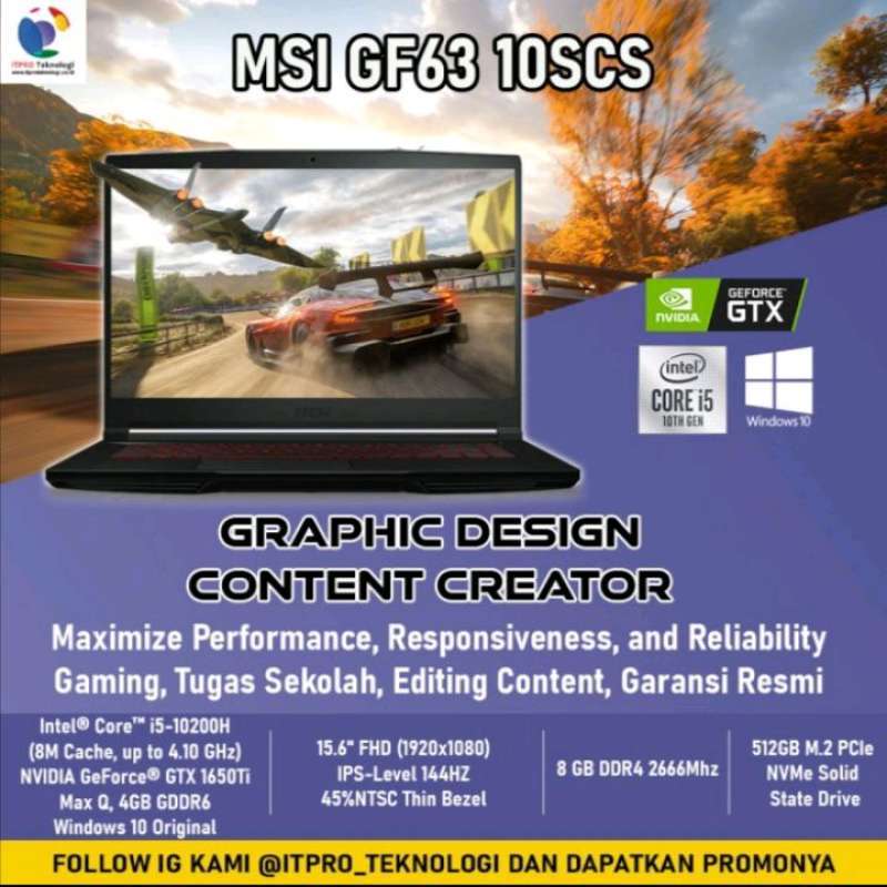Jual MSI GF63 10SCS (9S7-16R412-1460) i5-10200H RAM 8GB SSD 512GB ...