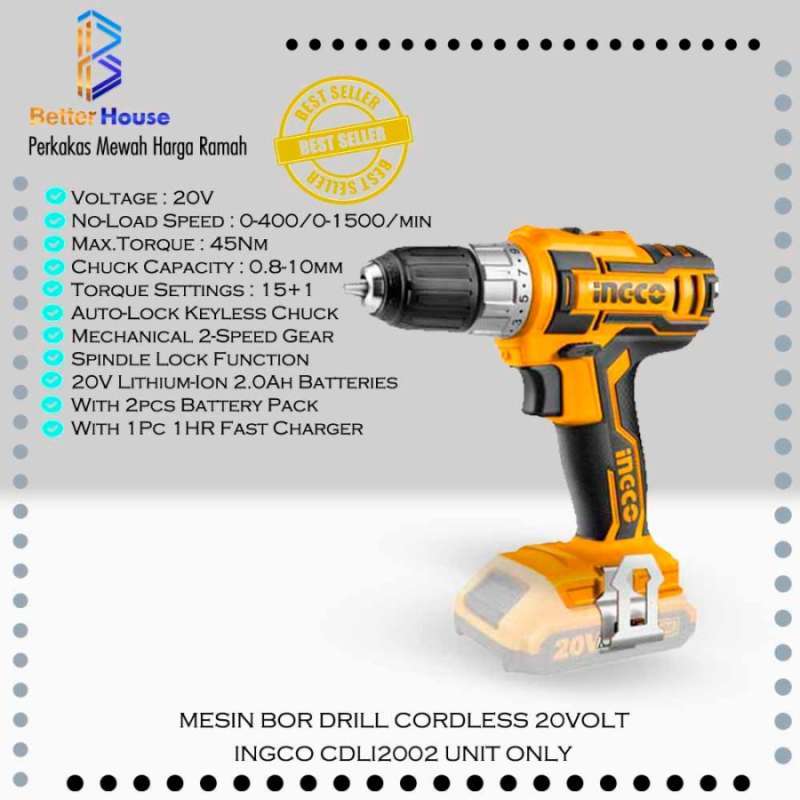 Jual Mesin Bor Drill Cordless 20Volt Ingco CDLI2002 UNIT ONLY di Seller ...