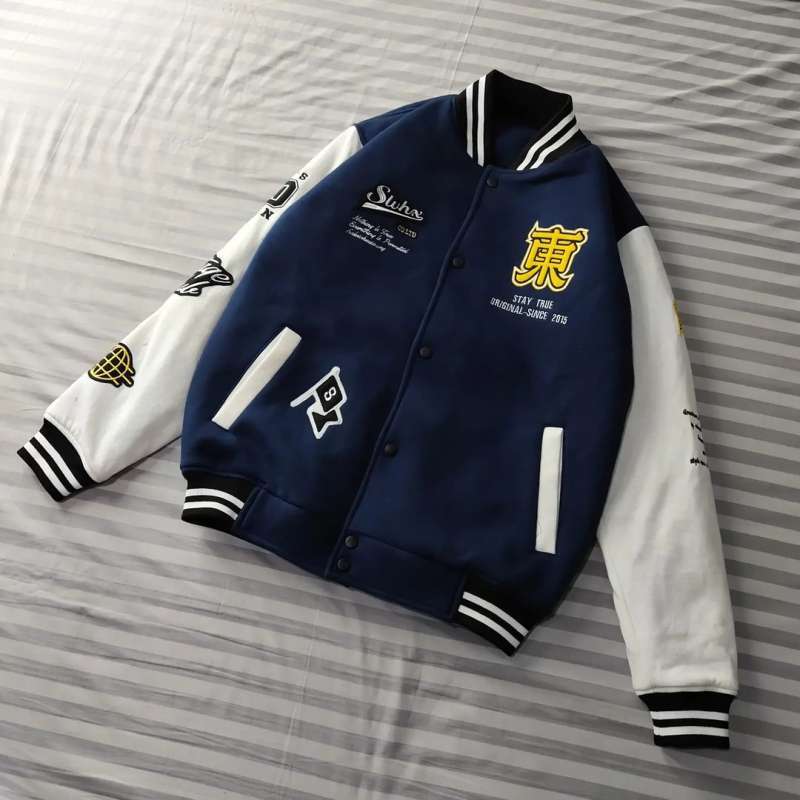Jual Jaket baseball fleece cotton pria full bordir motif kanji jepang ...