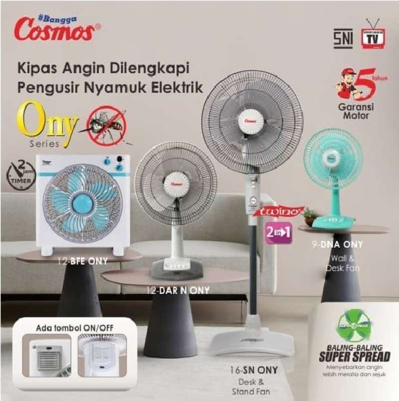 Promo Cosmos 12-bfe Ony - Box Fan 12 Inch With Mosquito Repellent ...