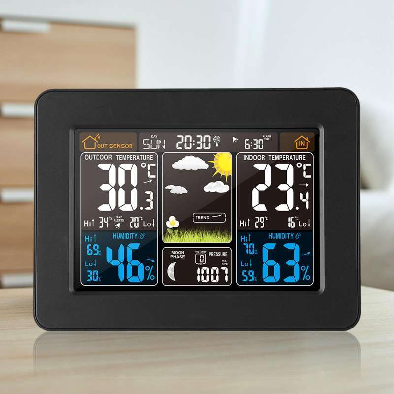 Promo LCD Clock Weather Station Monitor with Sensor Temperature ...