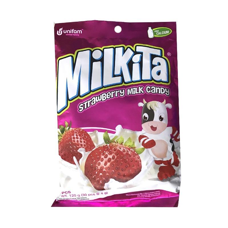 Promo MILKITA Unifam Milk Candy Strawberry Bungkus Permen [120 g/ 30 ...