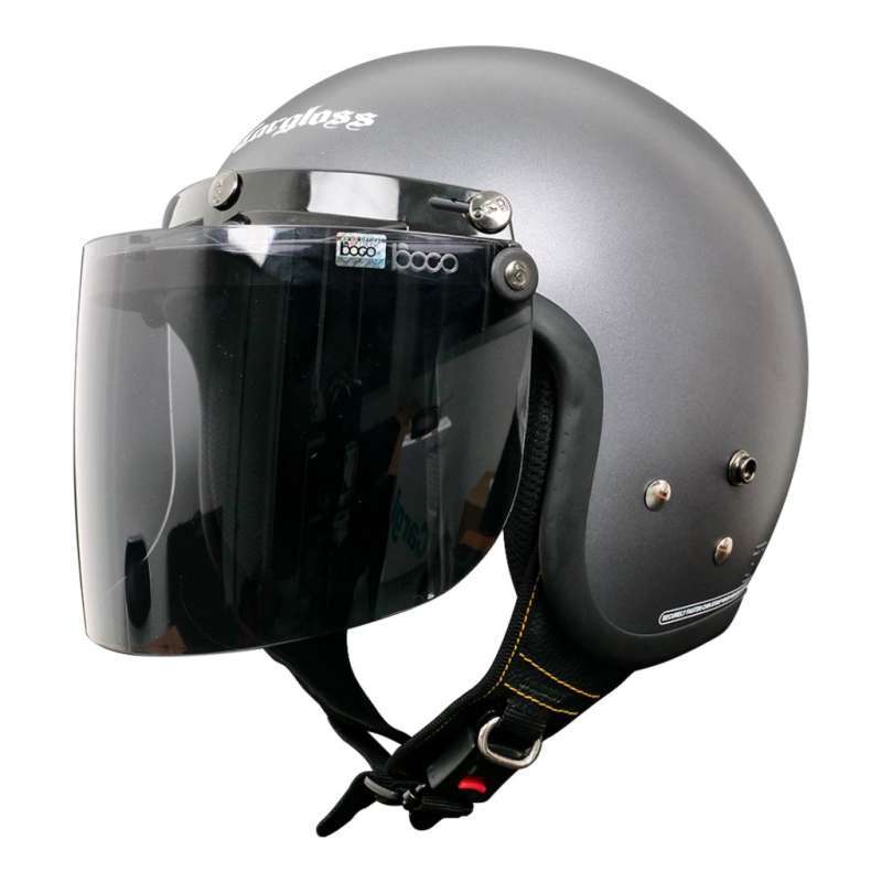 Jual Cargloss Retro Visor Bogo Flat Smoke Helm Half Face - Gun Metal Di ...