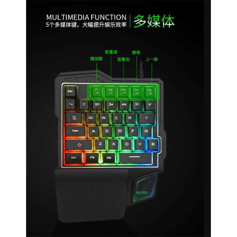 Jual Limeide Single Hand Gaming Keyboard Rgb 35 Keys - Gk103 Hitam Di ...