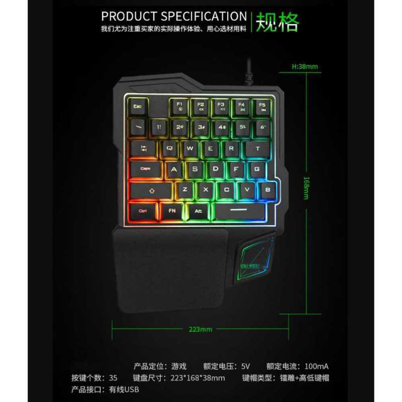 Jual Limeide Single Hand Gaming Keyboard Rgb 35 Keys - Gk103 Hitam Di ...