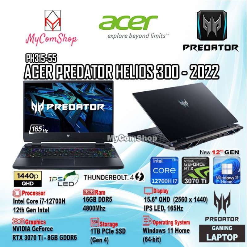 Jual ACER PREDATOR HELIOS 300 GAMING LAPTOP PH315-55 i7-12700H 16GB 1TB ...
