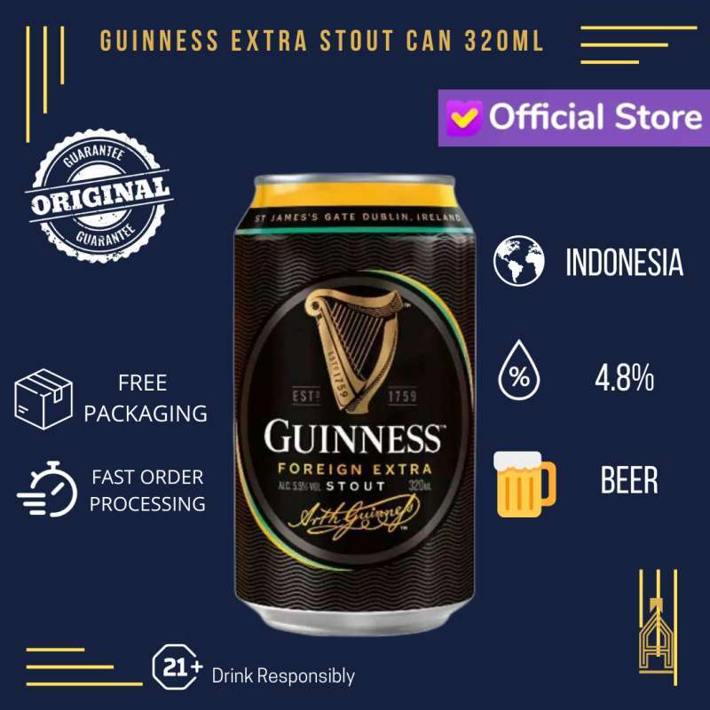 Promo Bir Guinness Extra Stout Beer Hitam 320ml Kaleng Guines Guiness ...