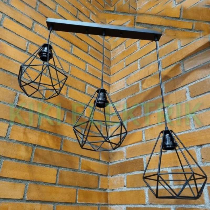 Promo Kap Lampu Gantung Besi Diamond 1 Fitting E27 + Base Panjang 3 In ...