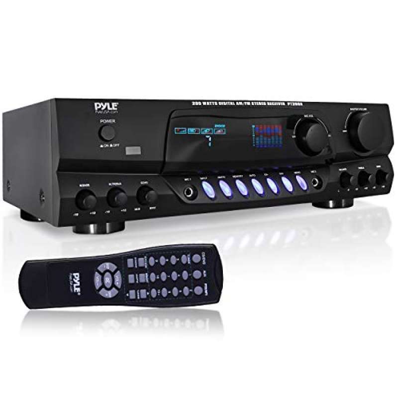 Promo Pyle 200W Home Audio Power Amplifier - Stereo Receiver w/ AM FM Tuner, 2 Microphone Input ...