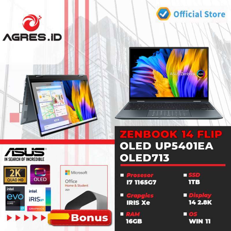Jual ASUS ZENBOOK 14 FLIP OLED UP5401EA OLED713 - I7 1165G7 16GB 1TBSSD IRISXE WIN11 OHS 14.0 2 ...