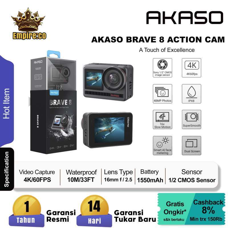 Promo AKASO Brave 8 4K 60 FPS Action Camera Original Diskon 2% di ...