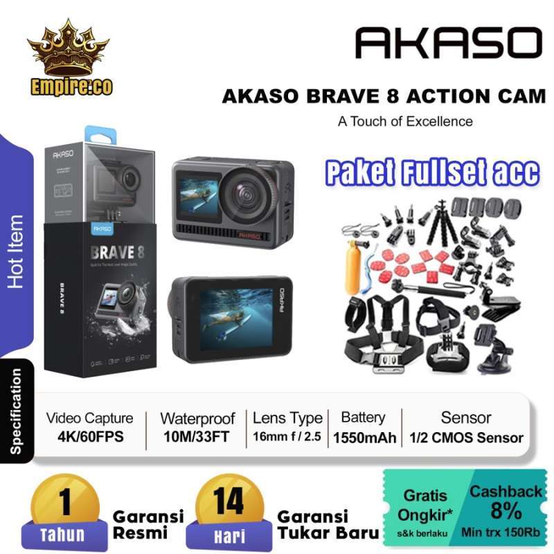 Promo AKASO Brave 8 4K 60 FPS Action Camera Original - PAKET FULL ACC Diskon 3% di Seller EMPIRE ...