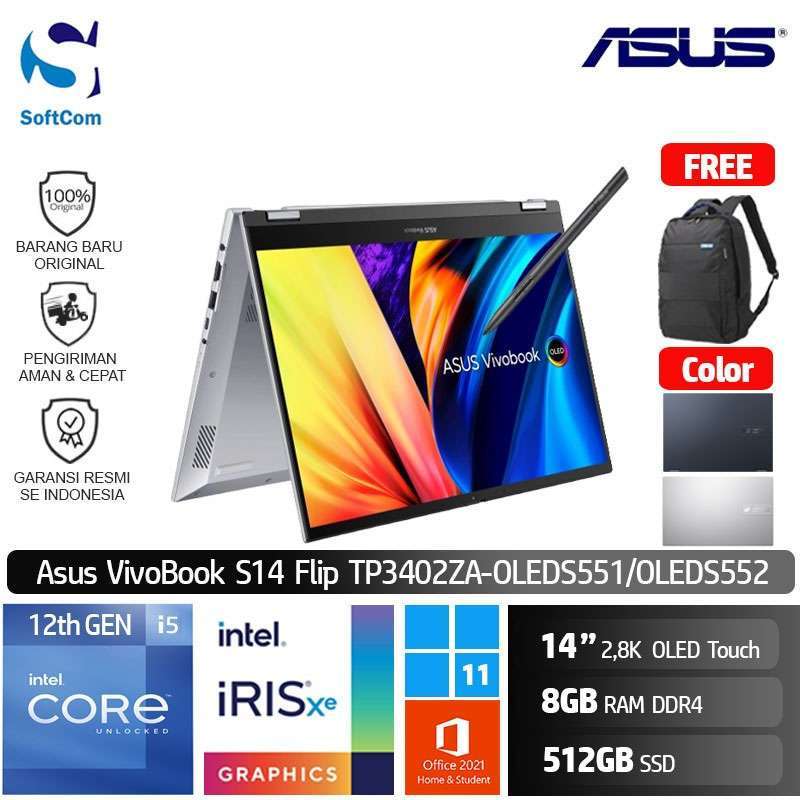 Jual Asus Vivobook S14 Flip Tp3402za Oleds551 Oleds552 Laptop 2 In 1 [core I5-12500h/8gb/512gb ...