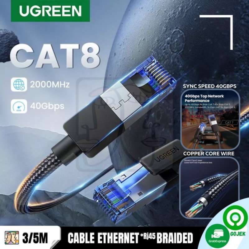 Promo Ugreen Ethernet Cable Cat8 40Gbps 2000Mhz Cat 8 Rj45 Nylon Braided - 5M-80433 Diskon 14% ...