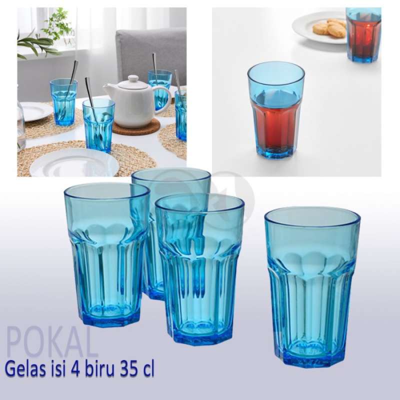 Jual Set Gelas Biru Isi 4 Vol 350Ml / Gelas Minum / Gelas Isi 4 di ...