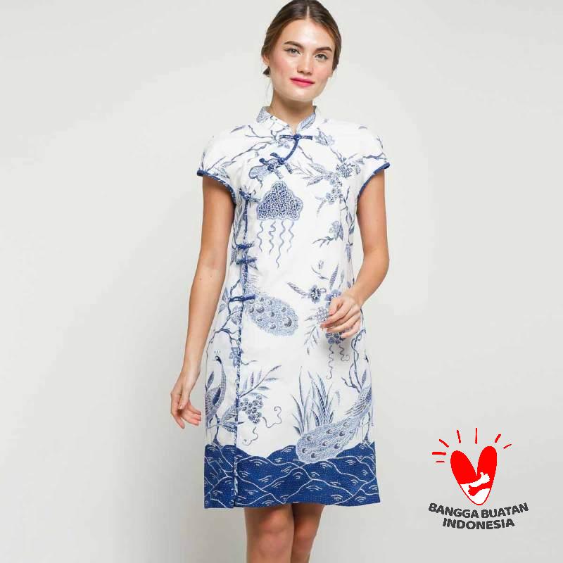 Promo LURIK AKIK Cheongsam Motif Merak Blue Dress Batik Wanita Diskon ...