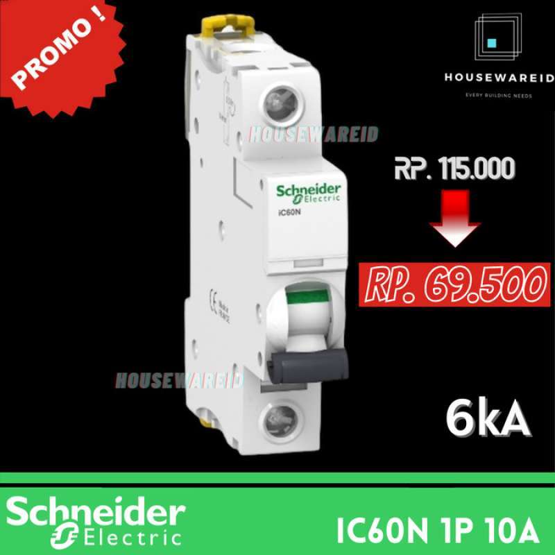 Jual MCB Schneider Acti9 iC60N 1 Phase 10 Ampere Original SNI, 1p 10a 1pole - Multicolor di ...