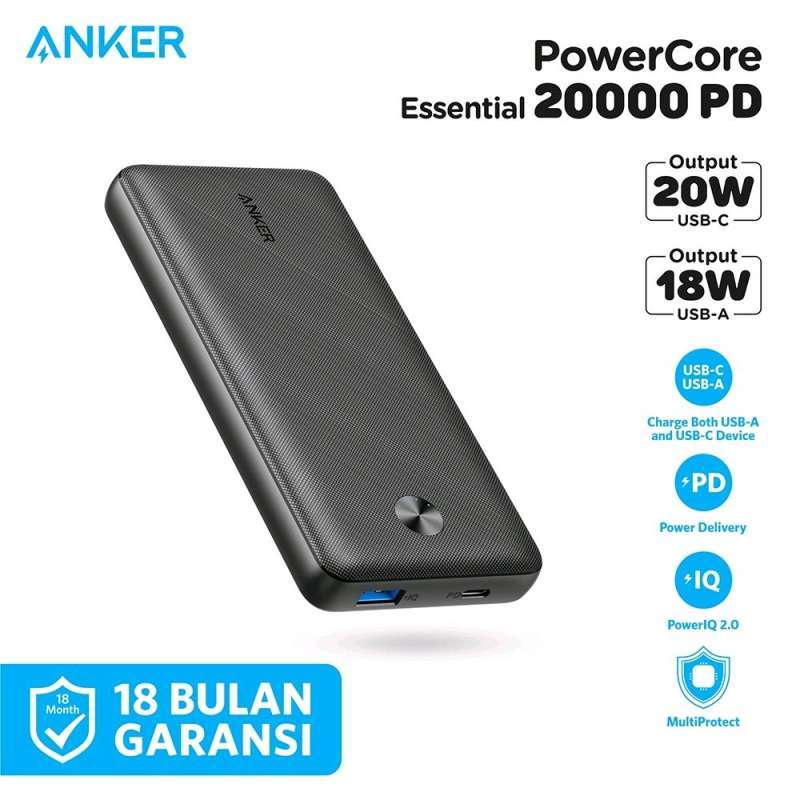 Jual Anker Powercore Essential Powerbank 20000mah Pd 20w Resmi Anker ...