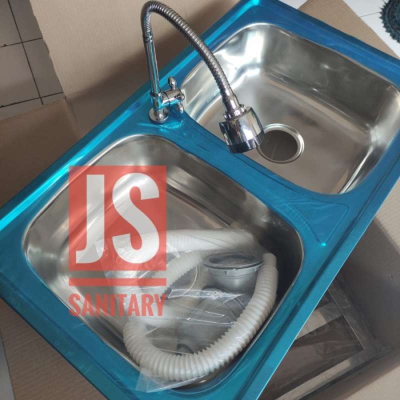 Promo Paket bak cuci piring meja stainless + kran kaki portable 2 ...