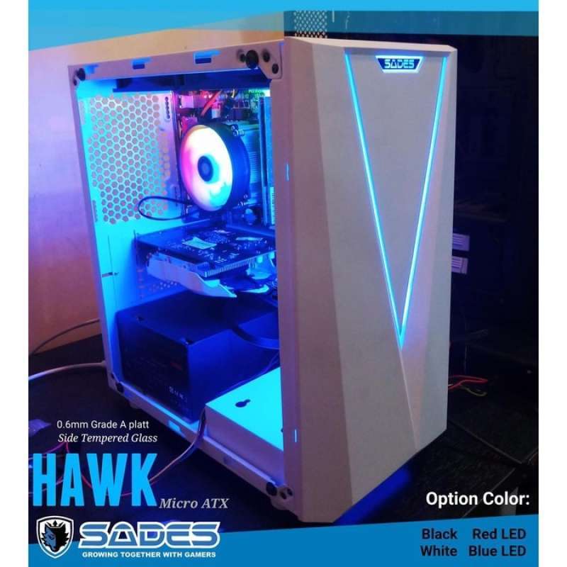 Jual Pc Case Sades Hawk Black / White Micro Atx | Casing Cpu Komputer ...