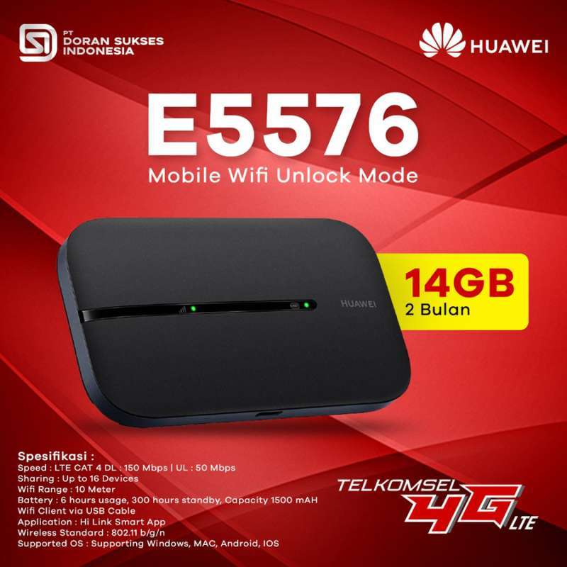 Jual MODEM | MIFI 4G LTE Huawei E5576 Unlock Free T-Sel - Garansi 3th ...