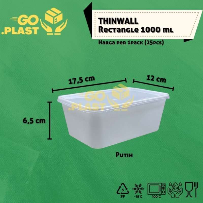 Promo Thinwall 1000 Ml Warna / Kotak Makan Plastik 1000 Ml Isi 25pcs ...