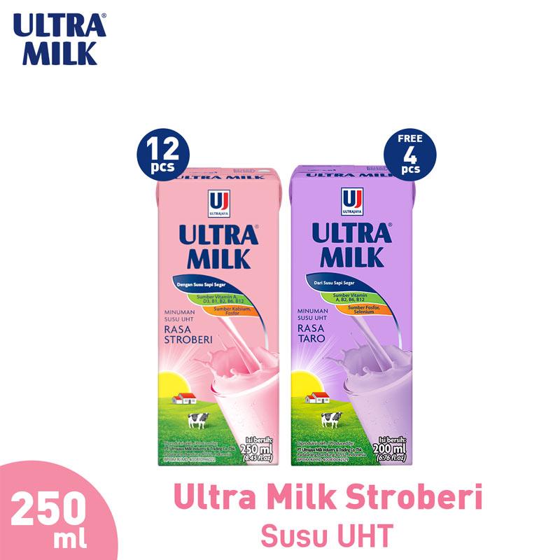 Jual Ultra Jaya Ultra Milk Stroberi Susu UHT [250 mL/ 12 pcs] + Free ...