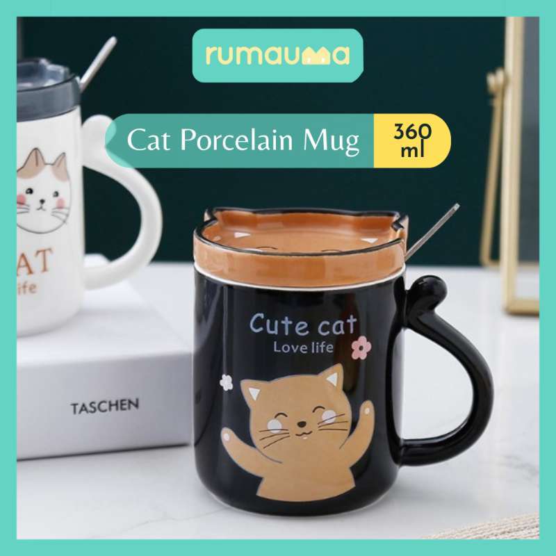 Jual RUMAUMA Cat Porcelain Mug Cangkir Set Keramik Sendok 360ML Tahan Panas di Seller RUMAUMA ...