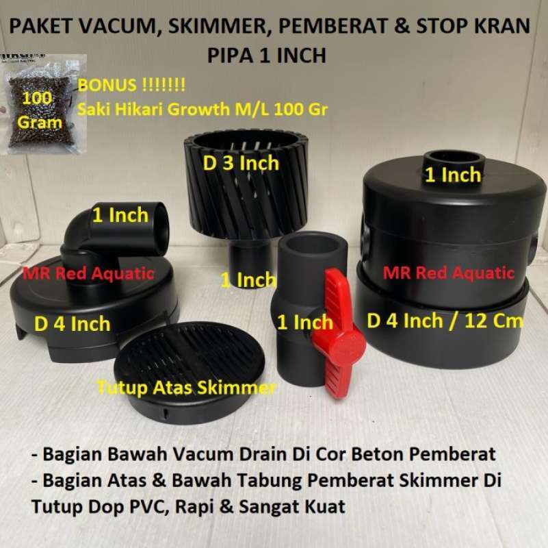 Promo Vacum Skimmer & Pemberat D4 x 1 Inch Stop Kran Drain Skimer Kolam ...