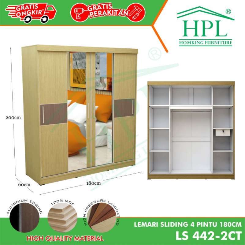 Promo Lemari Pakaian Sliding Door 4 Pintu Hpl-Cream Kayu Strip Crm Ls442-2Ct Diskon 23% di ...