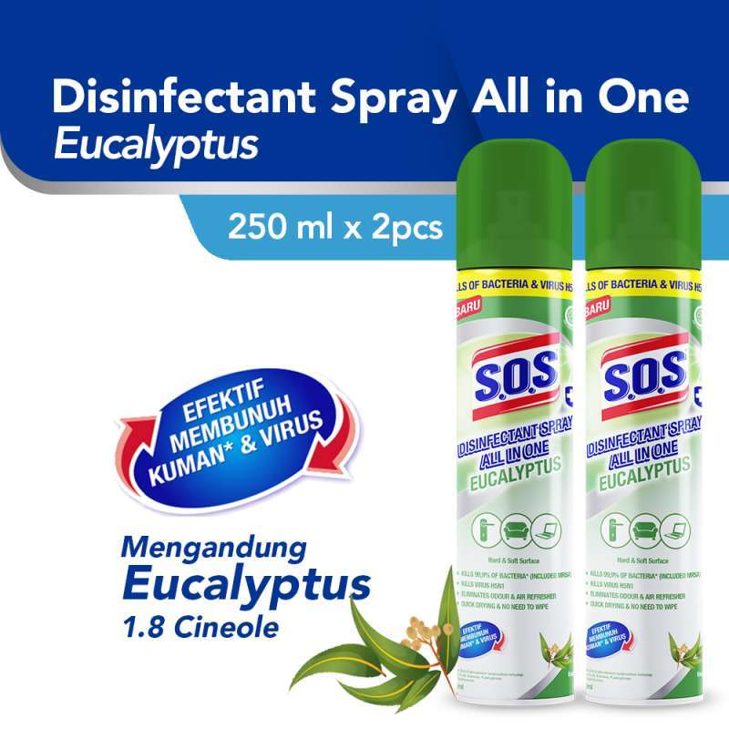 Jual Sos Disinfectant Spray All In One - Eucalyptus [250 Ml X 2 Pcs] Di ...