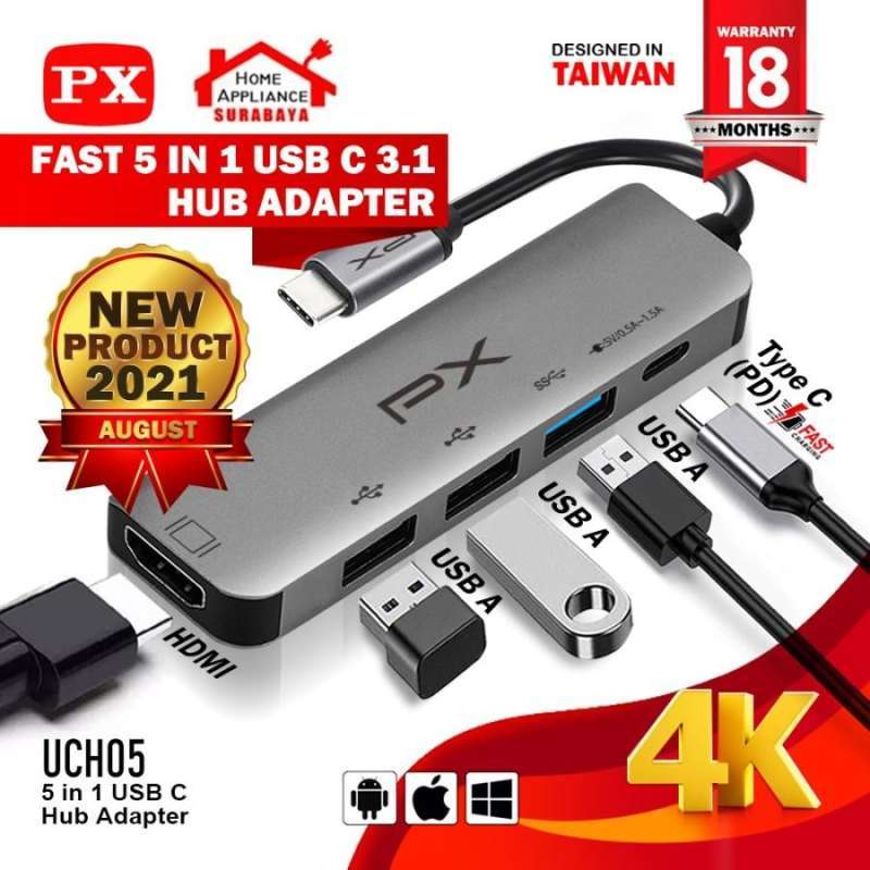 Jual Type C to HDMI Hub Converter Multiport 5 in 1 USB 3.0 4K HDMI PX ...