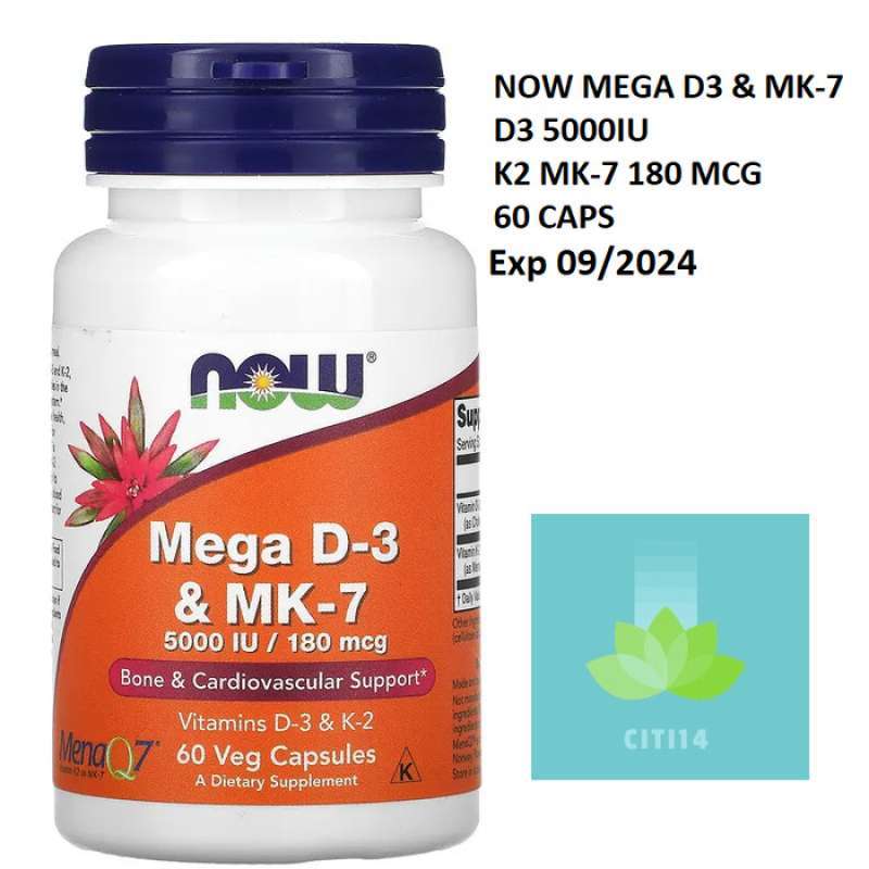 Jual Now Foods Mega D3 Mk7 5000 Iu / 180 Mcg Vitamin D3 K2 Mk7 60caps ...