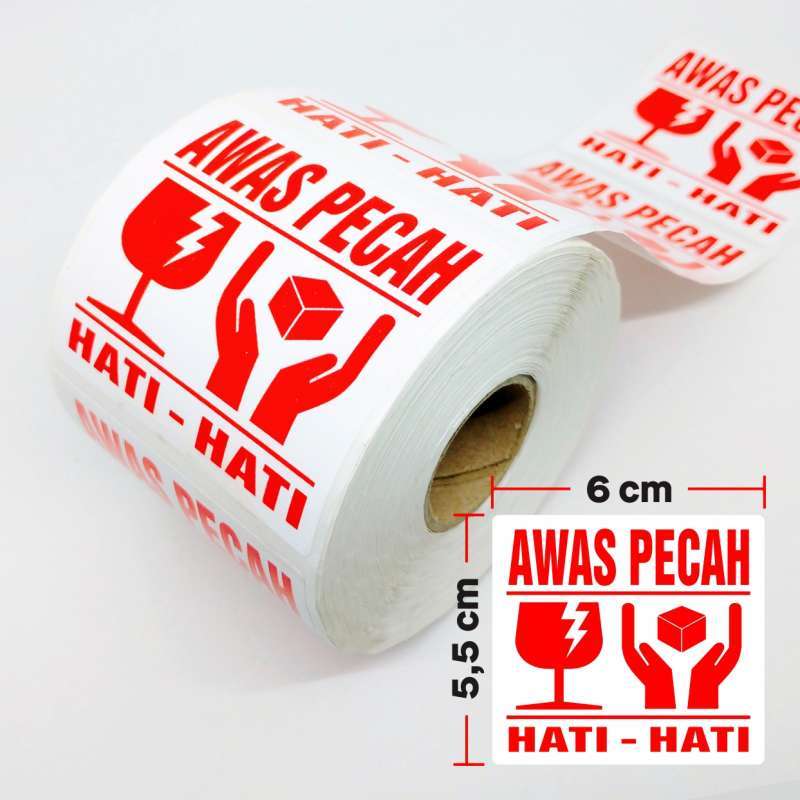 Jual Sticker Label Fragile Awas Pecah 6 X 5,5 Cm (1 Roll/ 500 Pcs ...