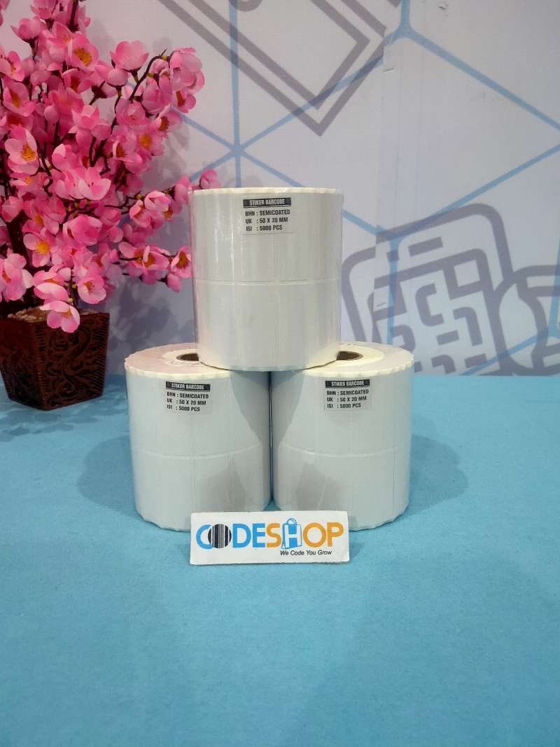 Jual Label Semicoated ukuran 50x20 KK (kor kecil) isi 5000pcs 2 Line putih putih di Seller ...