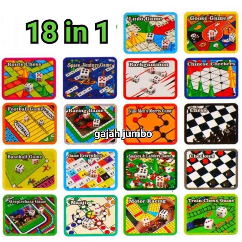 Jual Mainan Papan Catur Ludo Ular Tangga Family Board Games 18 in 1 ...