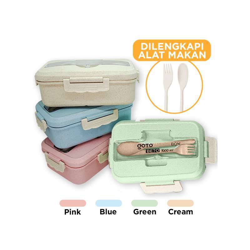 Promo Goto Beto Kotak Tempat Makan Lunch Box Set Free Sendok Garpu - Green Diskon 67% di Seller ...