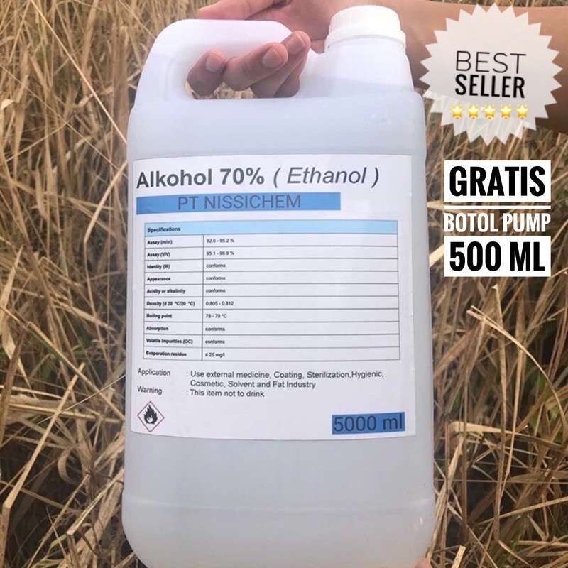 Jual Alkohol 70% 5 Liter/ Ethanol 70% 5 Liter- Gratis Botol Pump 500 Ml ...