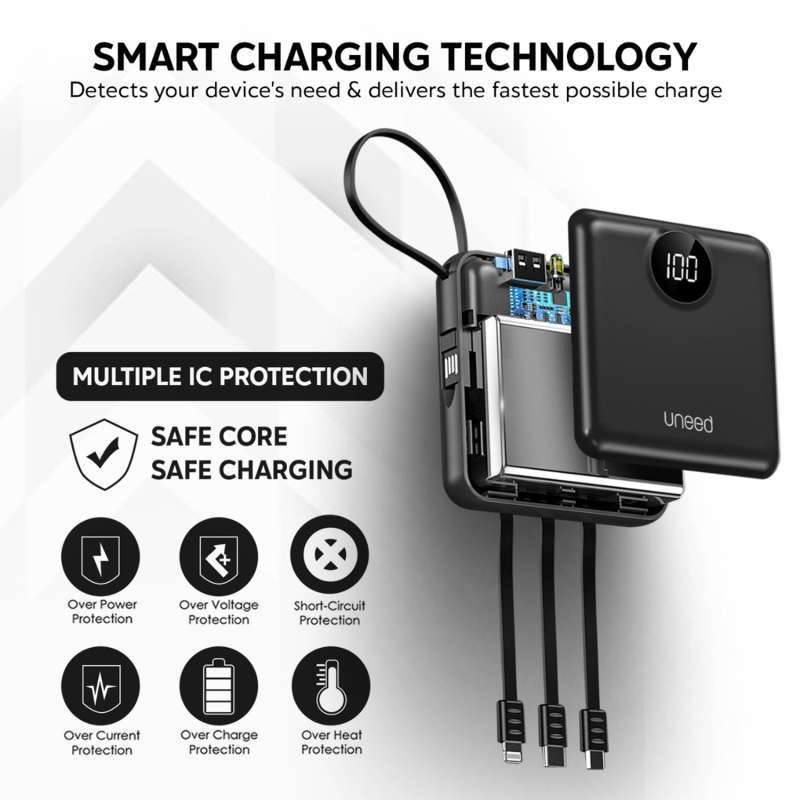 Promo Uneed Powerbank 10000mah Built In Cable Fast Charging 2.1a ...