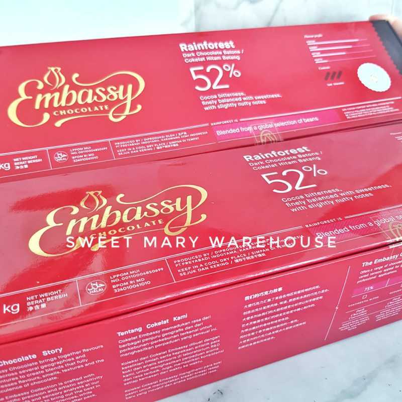 Jual Embassy Chocolate - Rainforest Dark Chocolate Batons 52% 1kg Baton ...