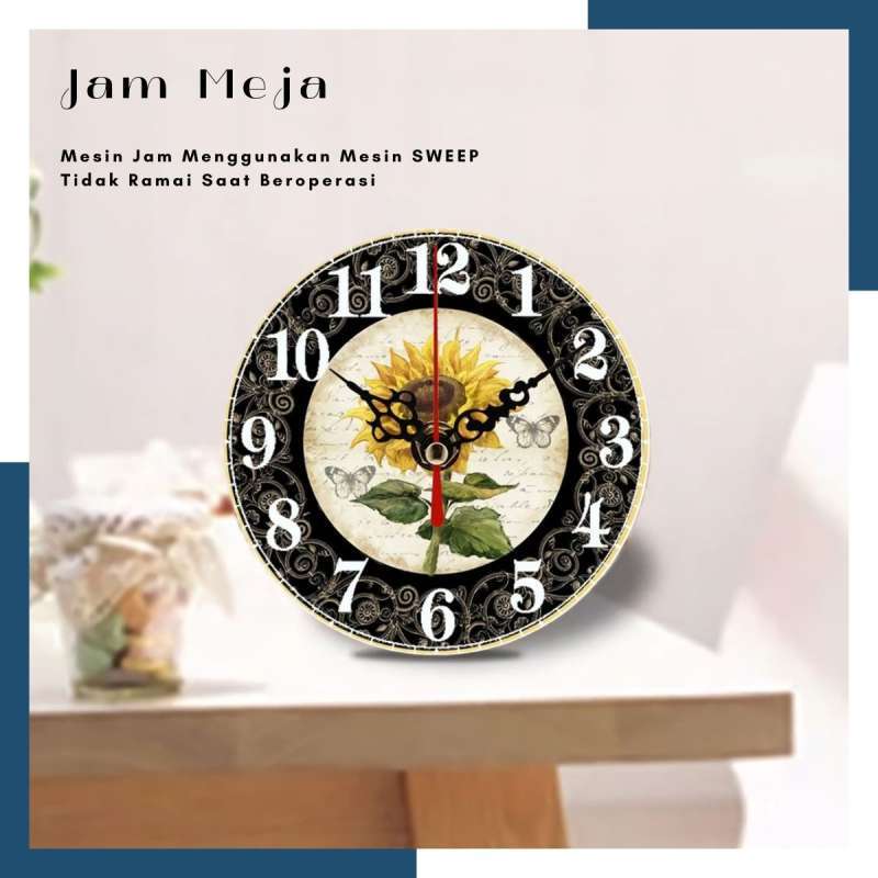 Jual Jam Meja Kayu Unik Mesin Sweep Motif Bunga Matahari Warna Dasar ...