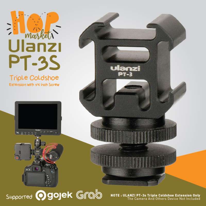 Jual ULANZI PT-3S 3-HEAD Cold Hot Shoe Mount Adapter Converter Base Microphone LED HP Smartphone ...